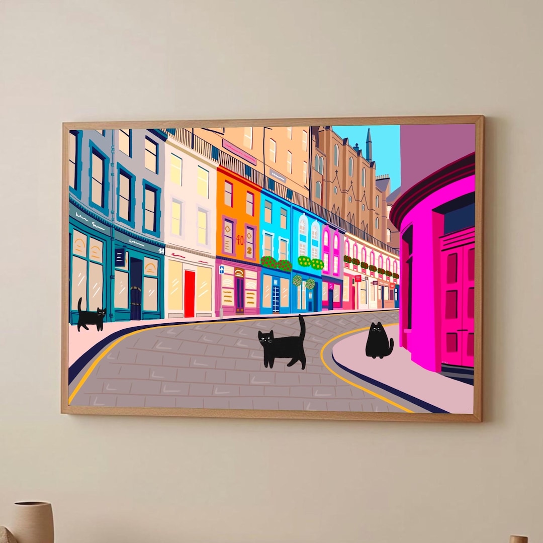 Edinburgh Cat Print: Scottish Street Art, Victoria Street, Colourful ...