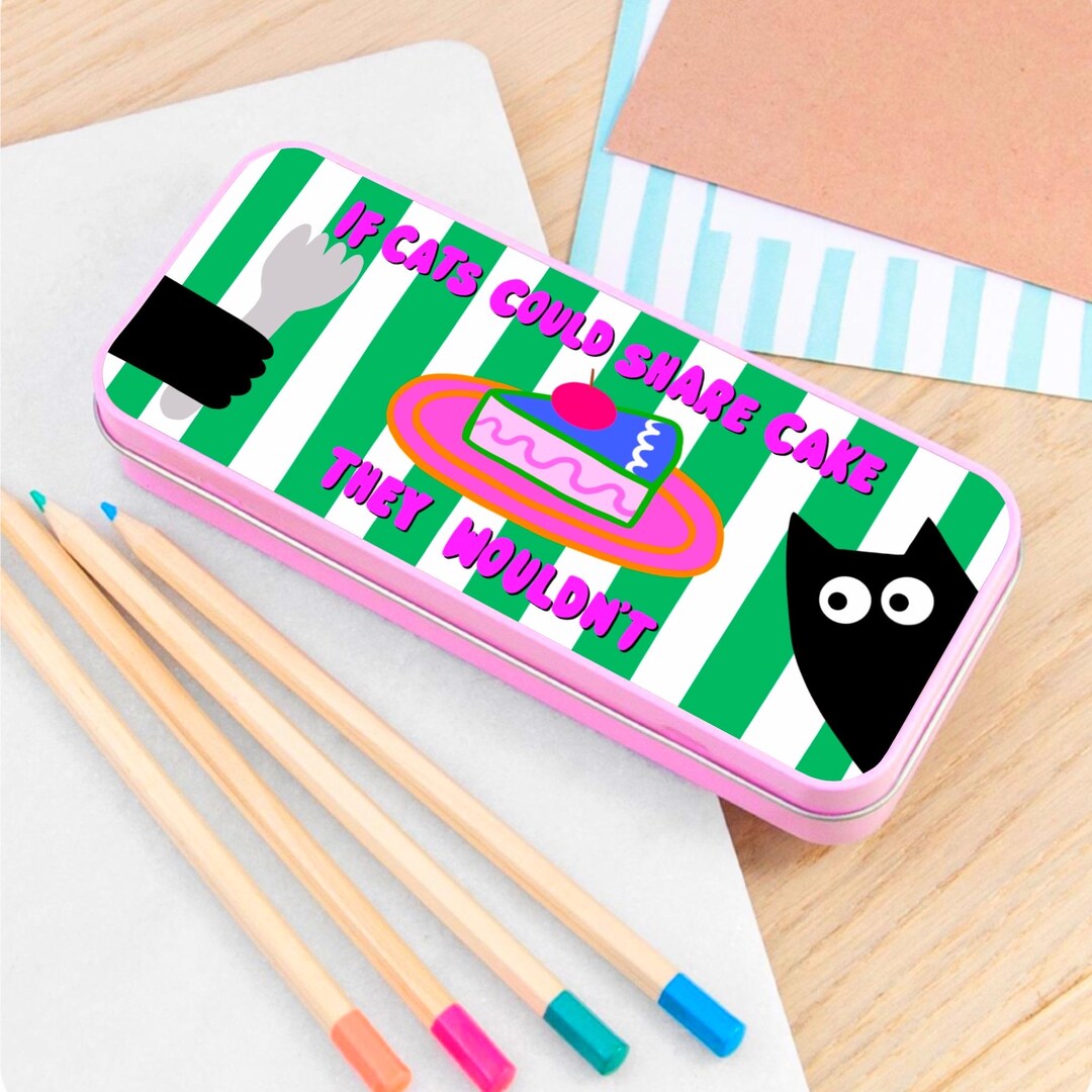 Cats and Cake Pencil Tin: Pink Stainless Steel Stationary Storage - Etsy