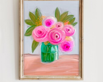 Tea Set With Pink Roses Print of Original Acrylic Painting - Etsy