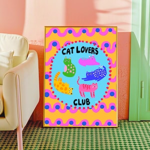 Cat Lovers Club Print - Cat Print, Cat Art, Cat Gifts, Cute Gifts, Wall ...