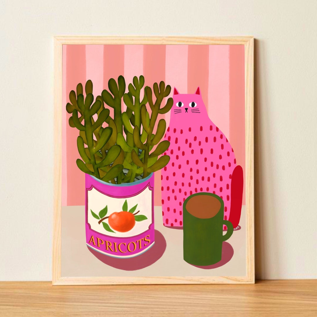 Pink Cat Print - Cat Print, Cat Art, Cat Gifts, Cute Gifts, Wall Decor ...