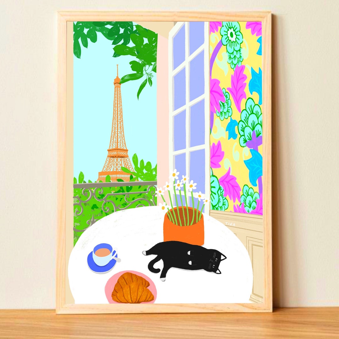 Eiffel Tower Art Print - Cat Art, Paris Print, Parisian, Feline Gifts ...