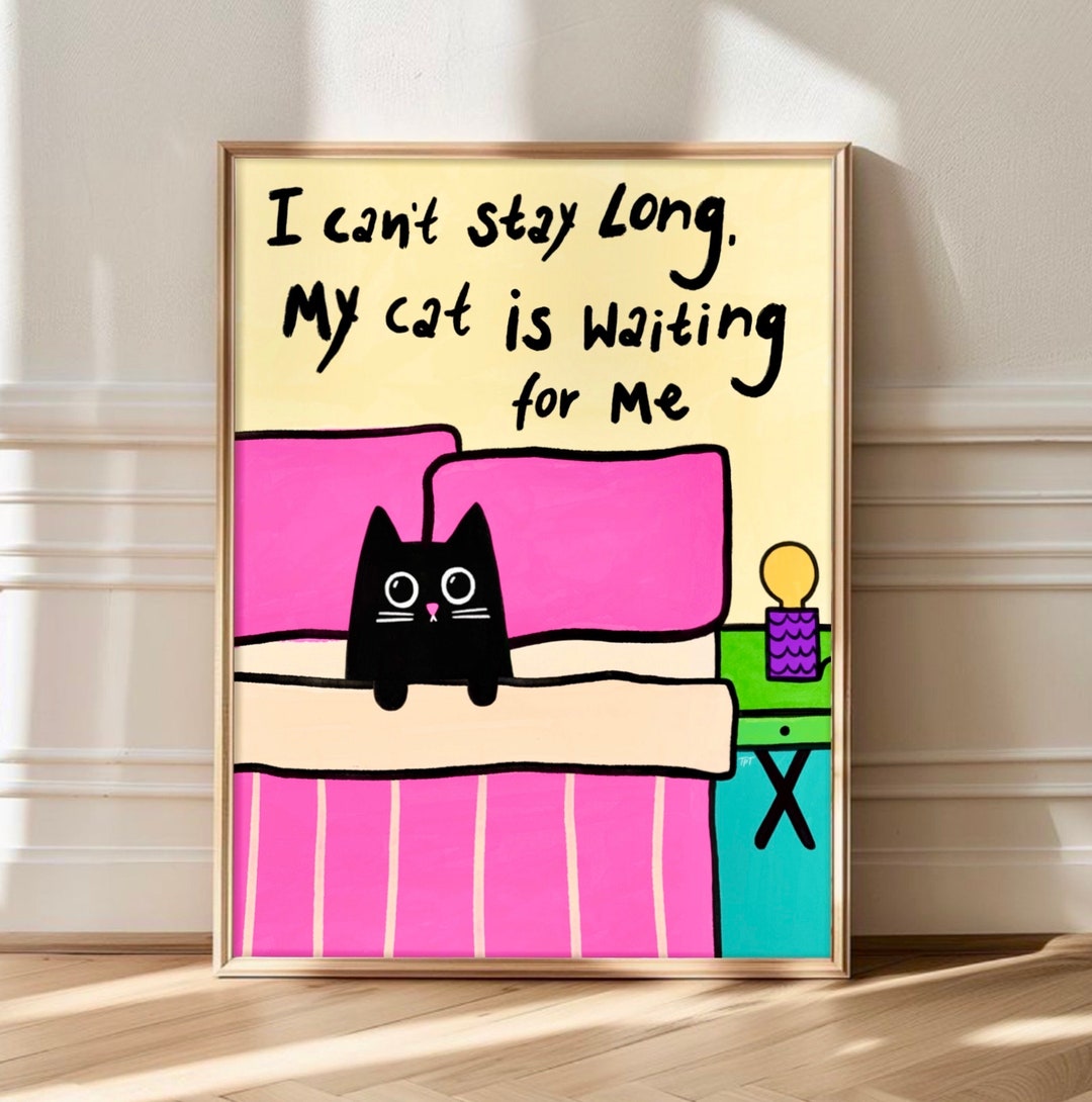 Waiting Cat Print - Cat Print, Cat Art, Cat Gifts, Cute Gifts, Wall ...