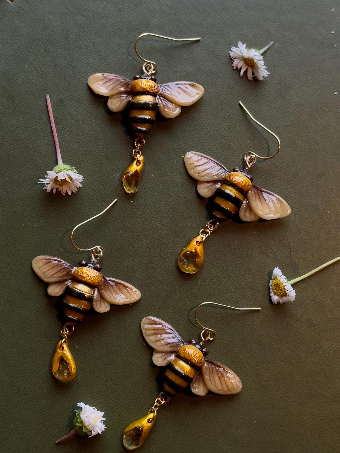 Handmade Honey Bee Earrings: Citrine Drop, Glow Wings - Etsy