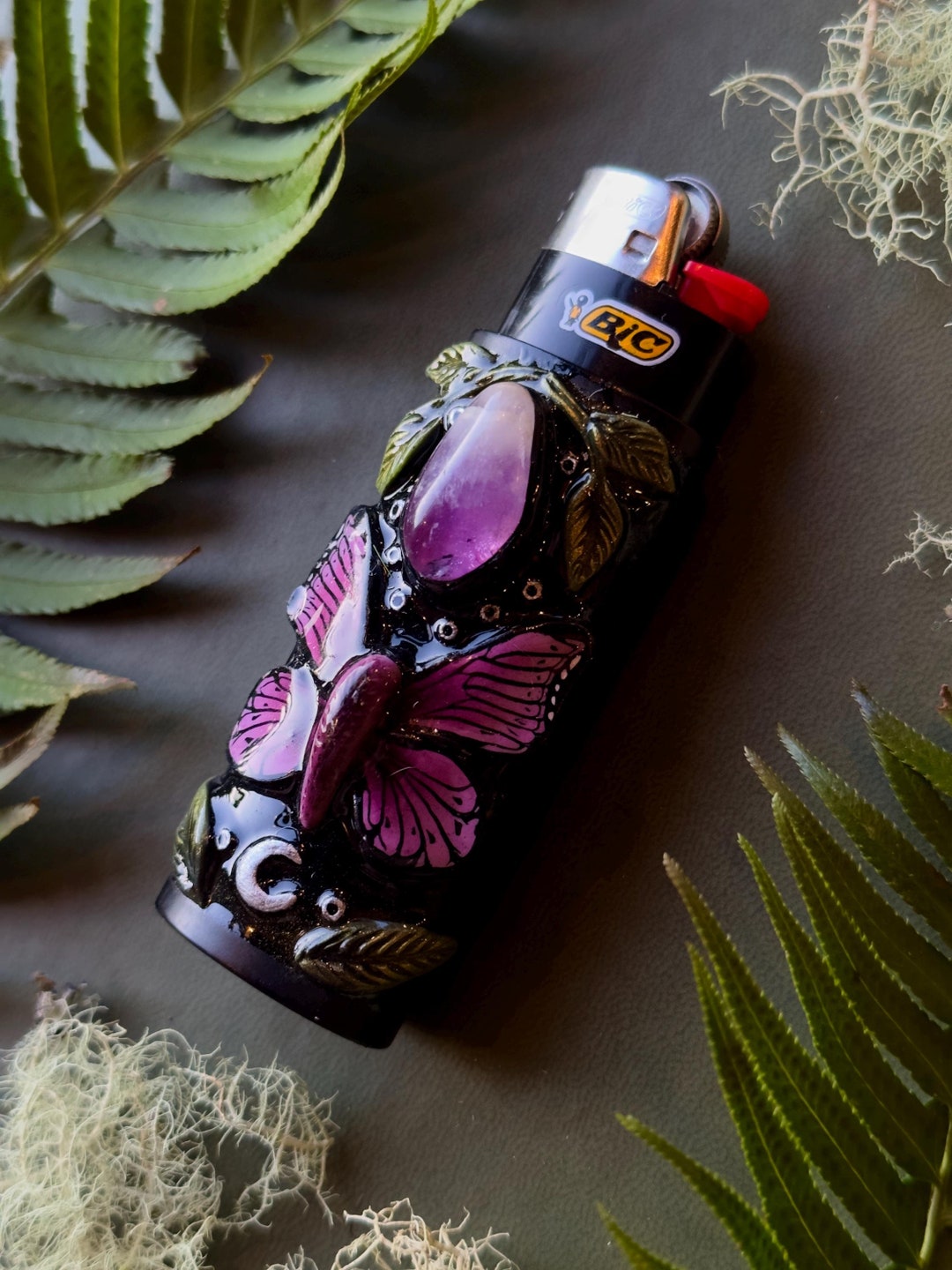 Purple Butterfly Lighter Case With Amethyst, Handmade Lighter Case ...