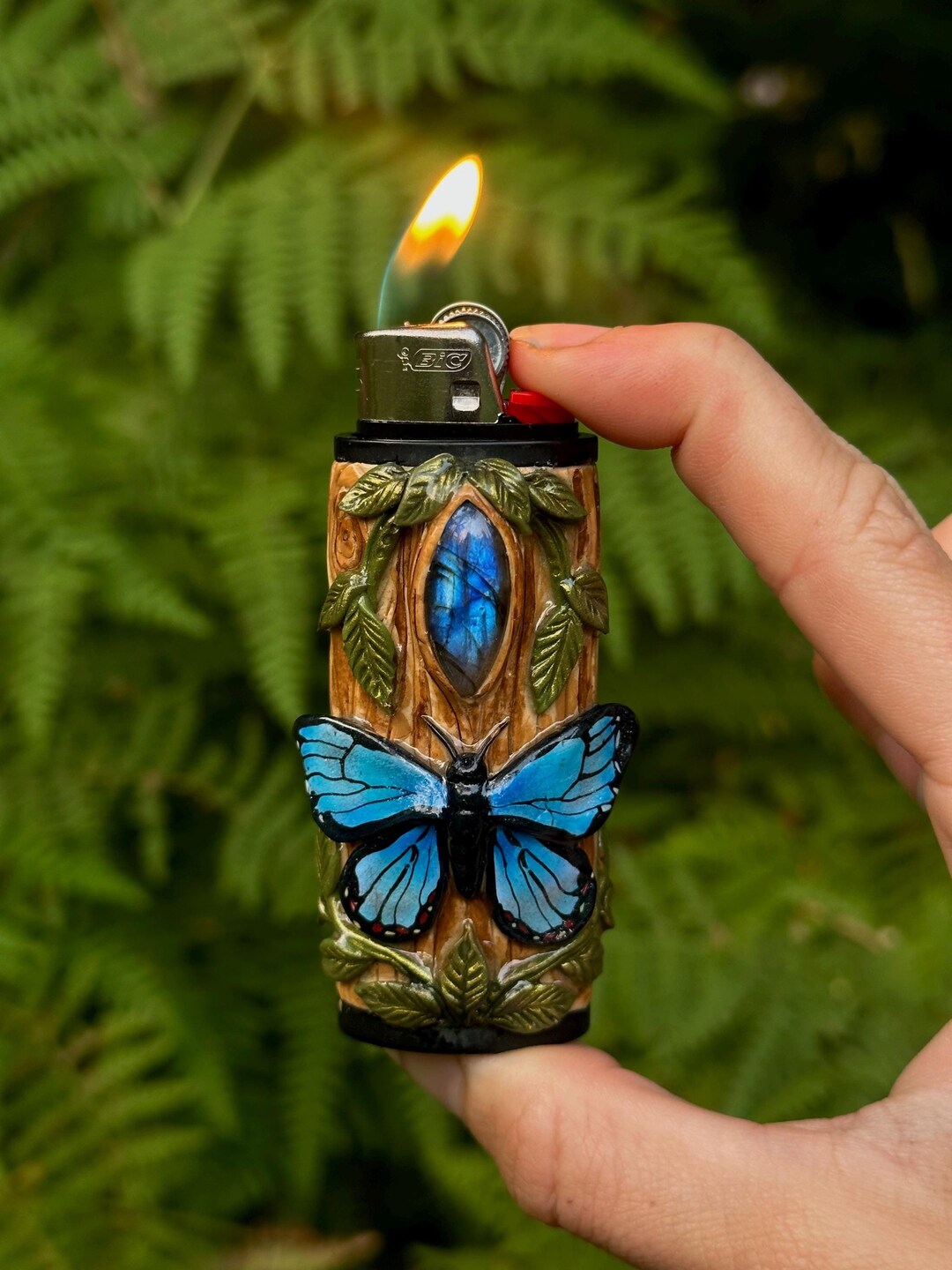 Morpho Butterfly Lighter Case With Labradorite, Handmade Lighter Case ...