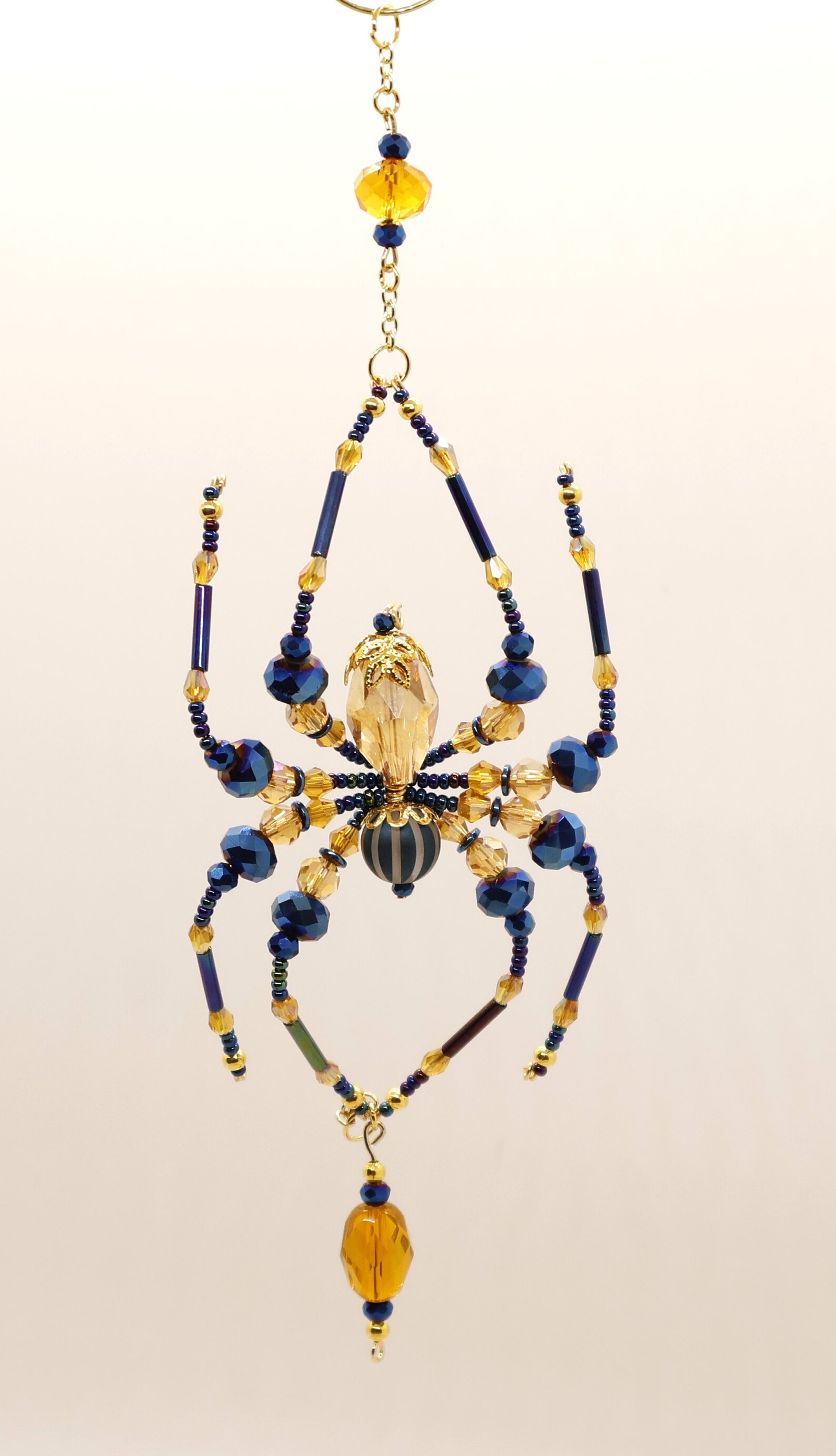 Christmas Spider, Blue & Gold Beaded Spiders, Suncatcher, Beaded ...