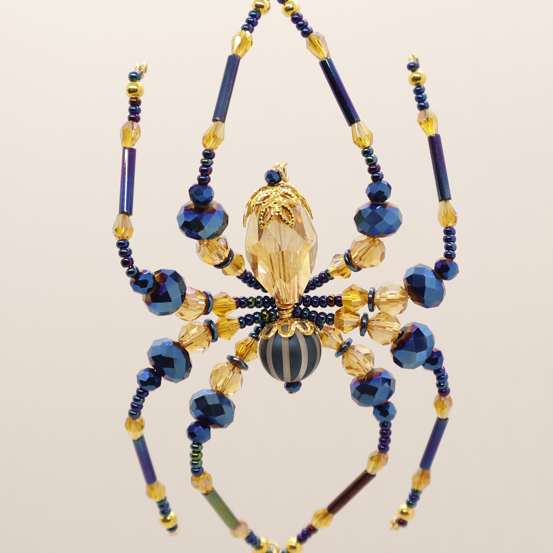 Christmas Spider, Blue & Gold Beaded Spiders, Suncatcher, Beaded ...