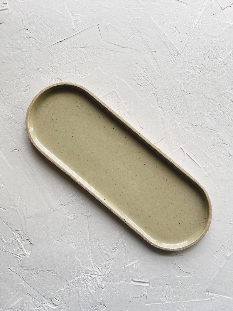 Long Oval Ceramic Catchall Tray | 12" Handmade Oval Decorative Tray ...
