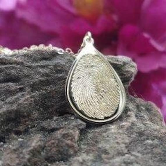 10k Solid Yellow Gold Teardrop Fingerprint Necklace Memorial | Etsy