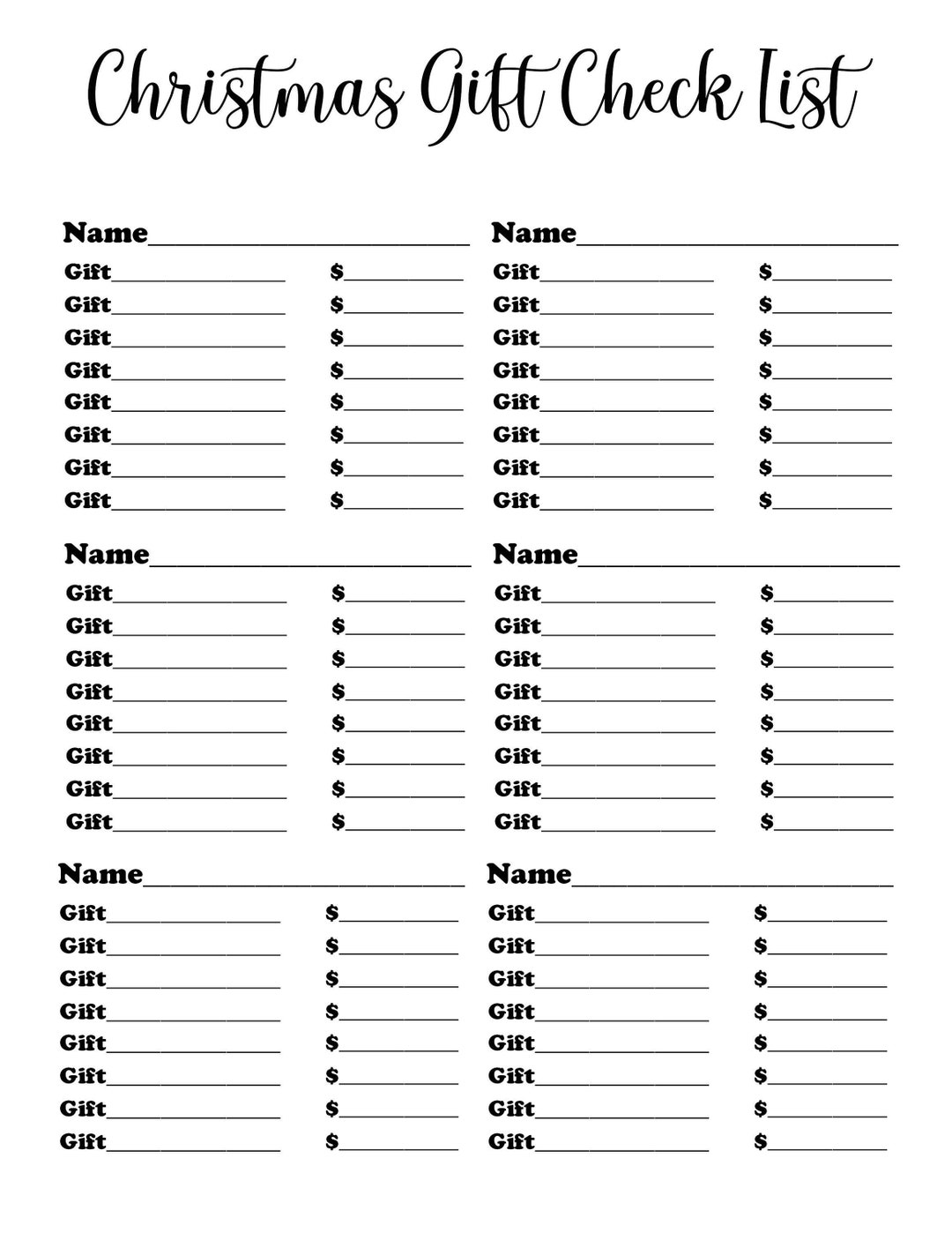 Christmas Gift Checklist Tracker - Etsy