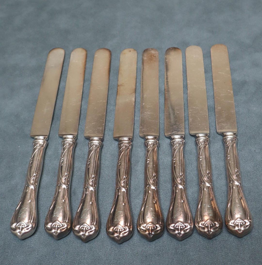 Reed & Barton Modern Art Silverplate Knives - 8 - Monogrammed F - Etsy