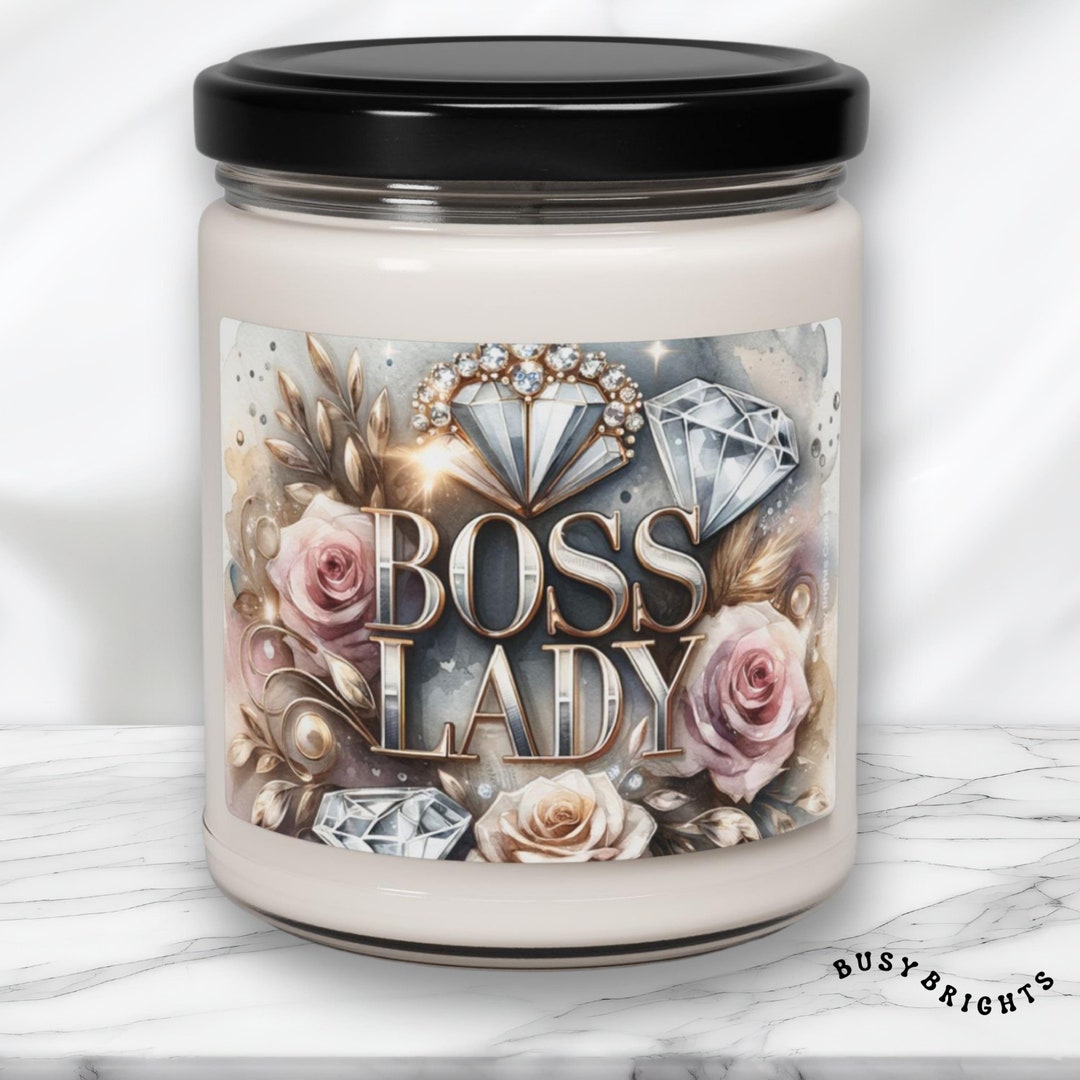 Boss Lady Candle With Watercolor Pink Roses and Diamonds, Perfect for ...