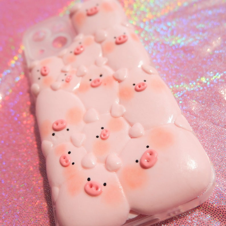Clay Phone Case, Pink Pig Phone Case, Custom 3D Phone Case, Animal ...
