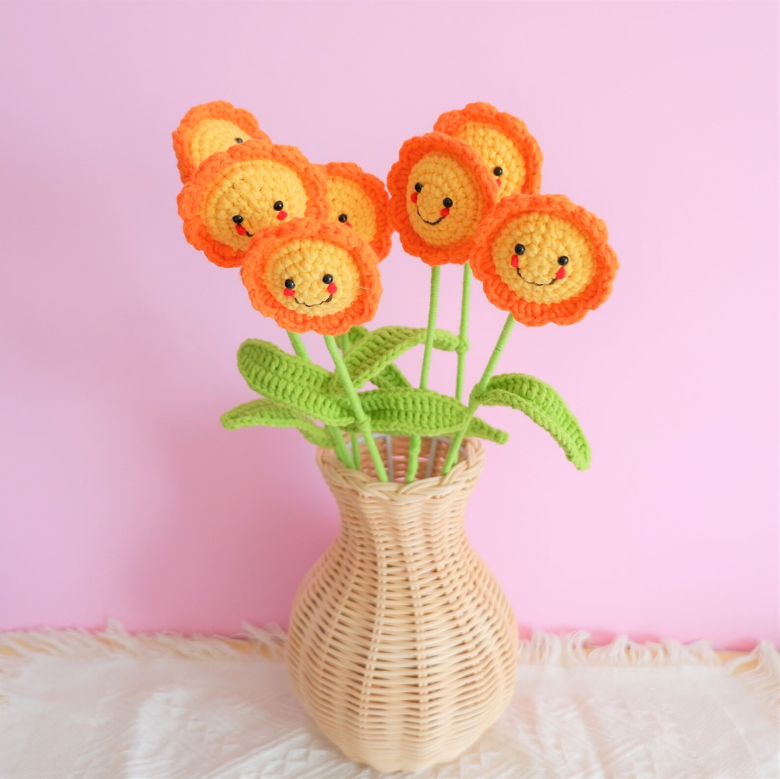 Crochet Flower Bouquet, Smiley Sun Bunch, Crochet Floral Arrangements ...
