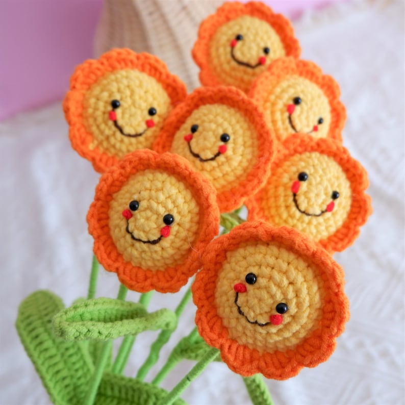 Crochet Flower Bouquet, Smiley Sun Bunch, Crochet Floral Arrangements ...