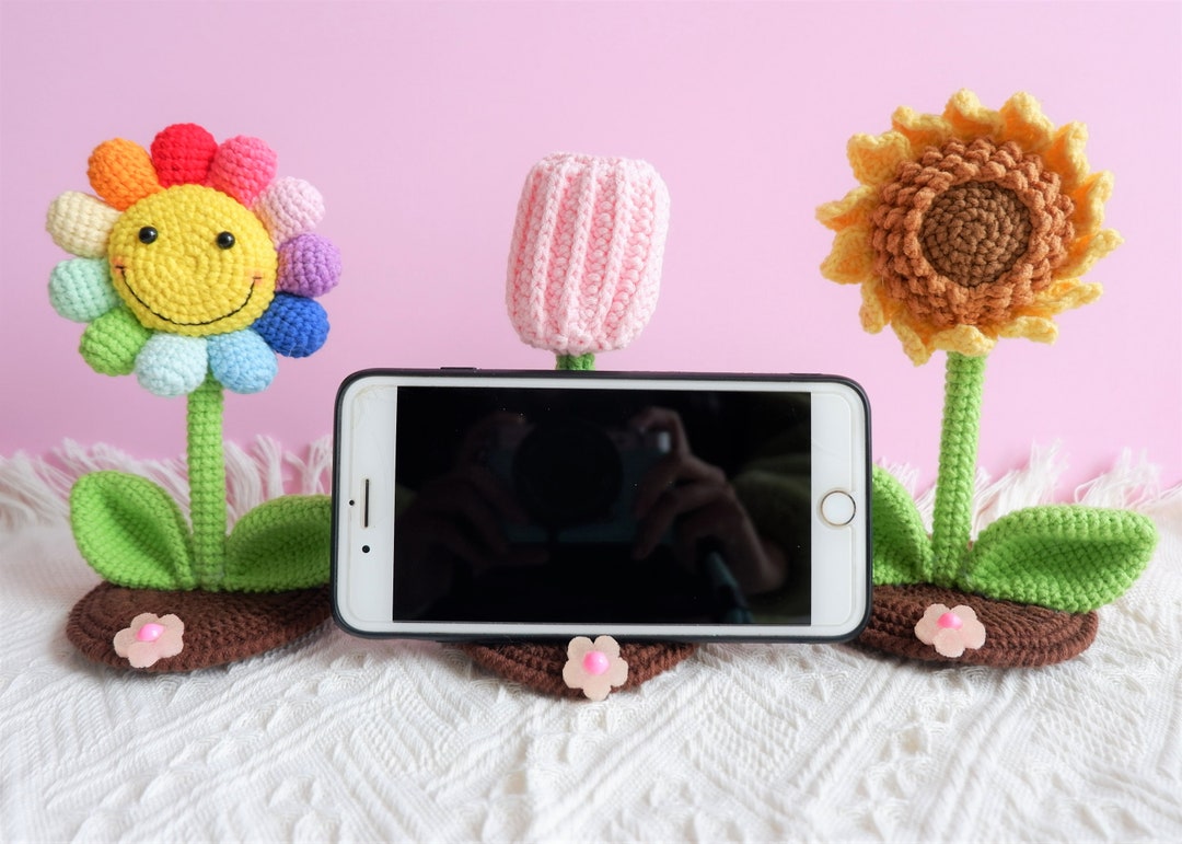 Crochet Flower Car Phone Holder: Sunflower, Tulip, Smiley Face - Etsy
