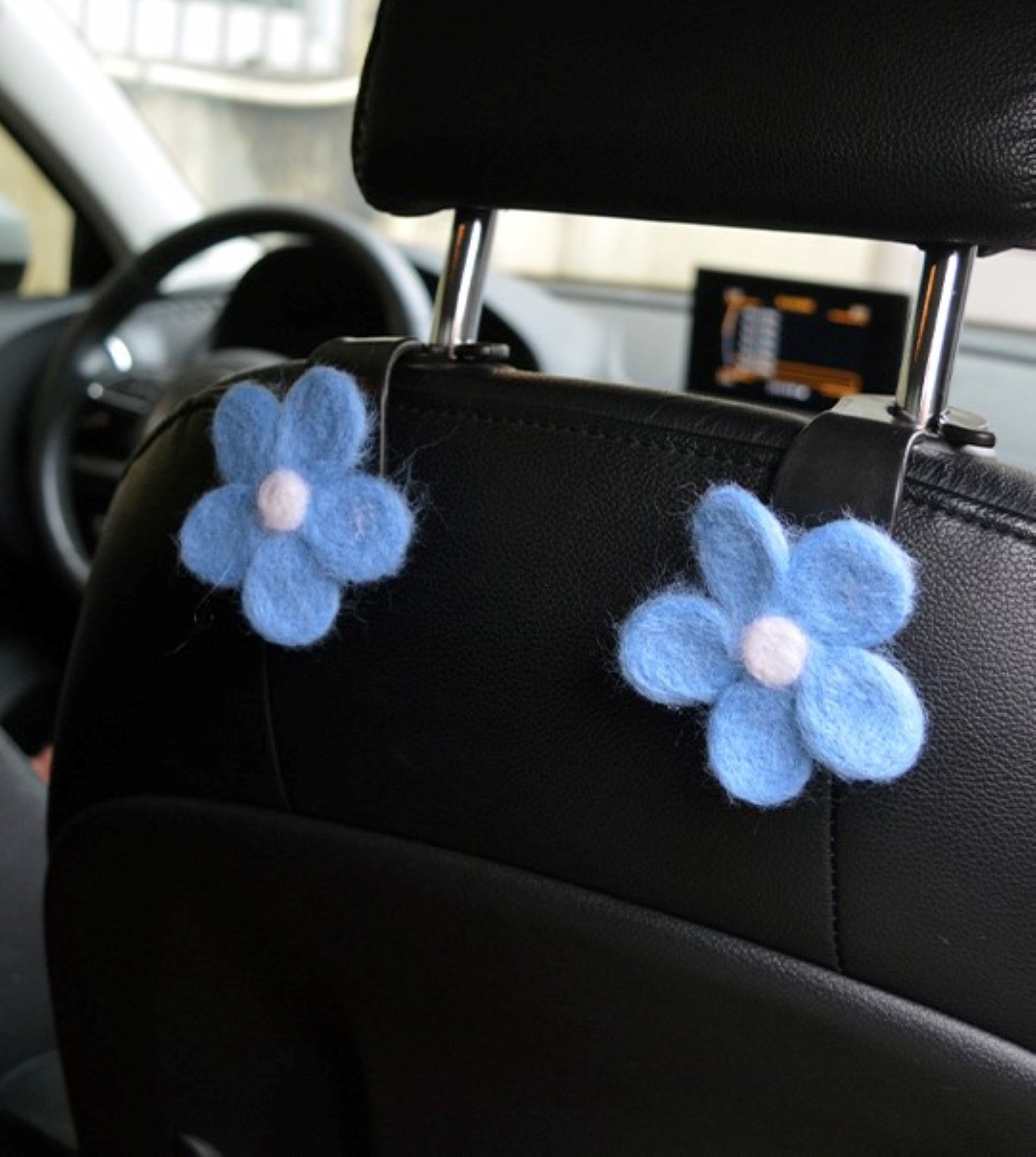 Set of 2 Car Hooks, Wool Felt Flower Car Hanger, Car Seat Purse Hanger ...
