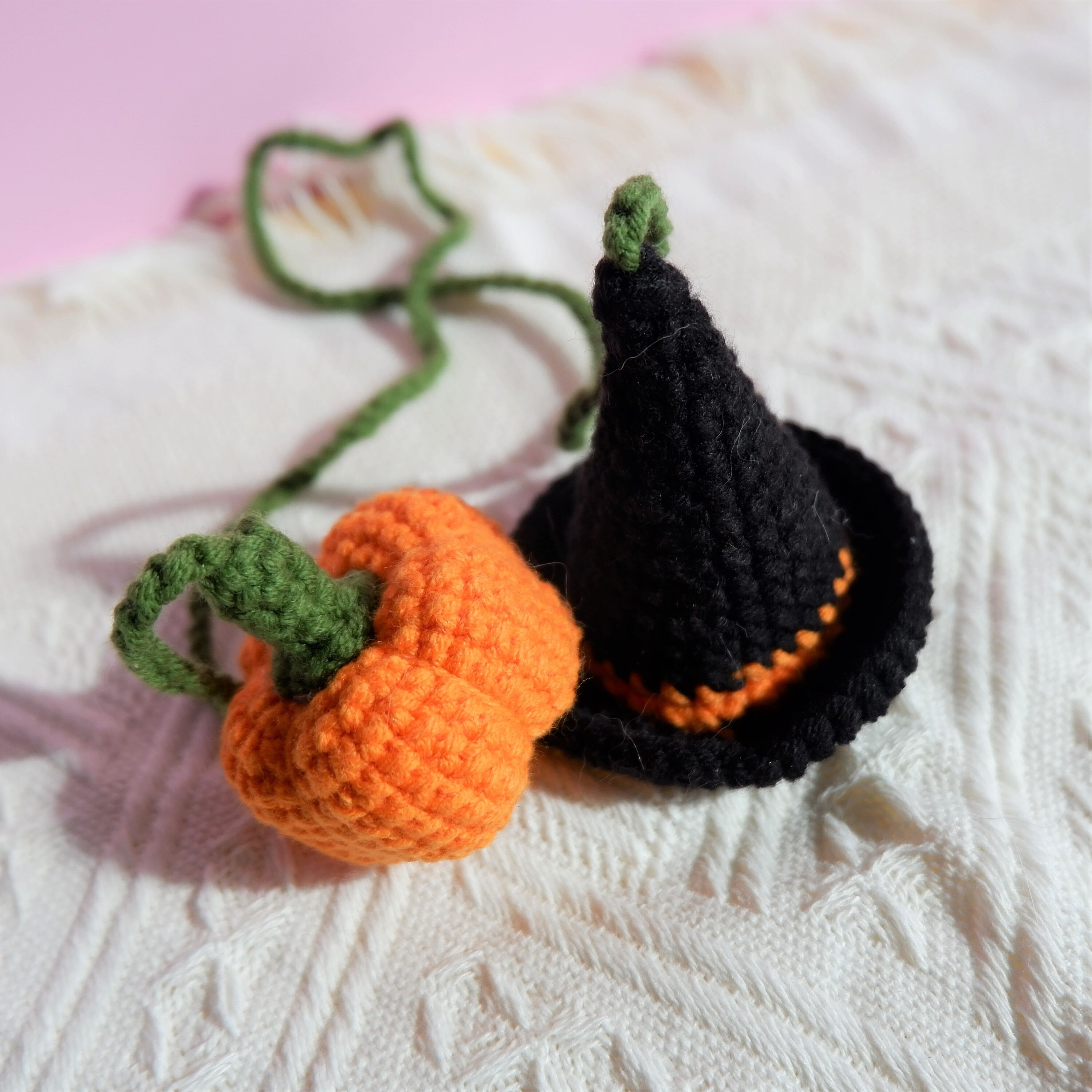 Crochet Pumpkin & Wizard Hat Car Mirror Hanging Accessory, Witchy Rear ...