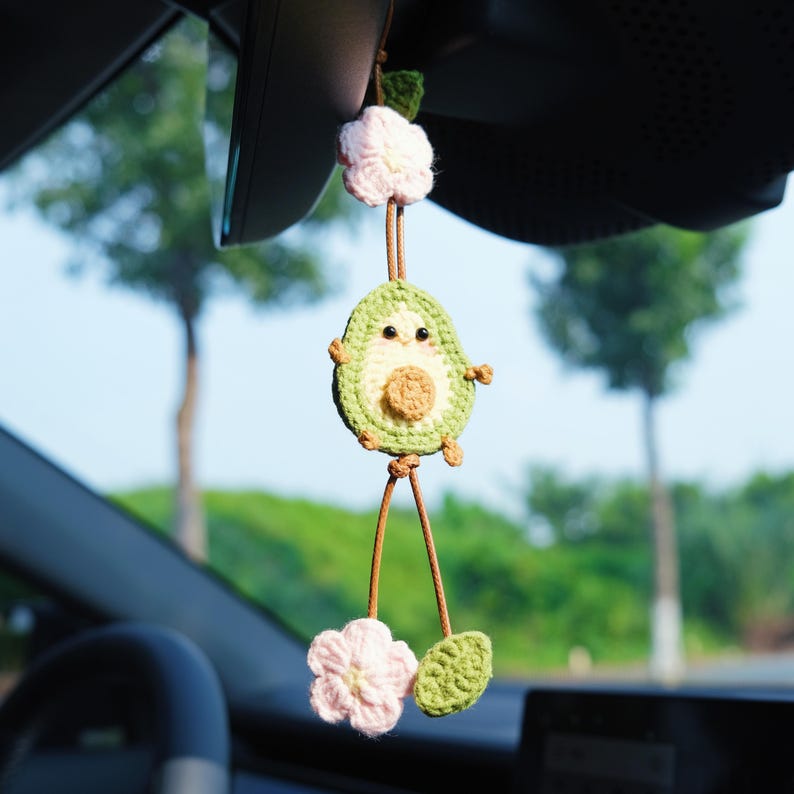 Avocado & Sukura Car Mirror Hanging Accessories, Crochet Car Hanger ...