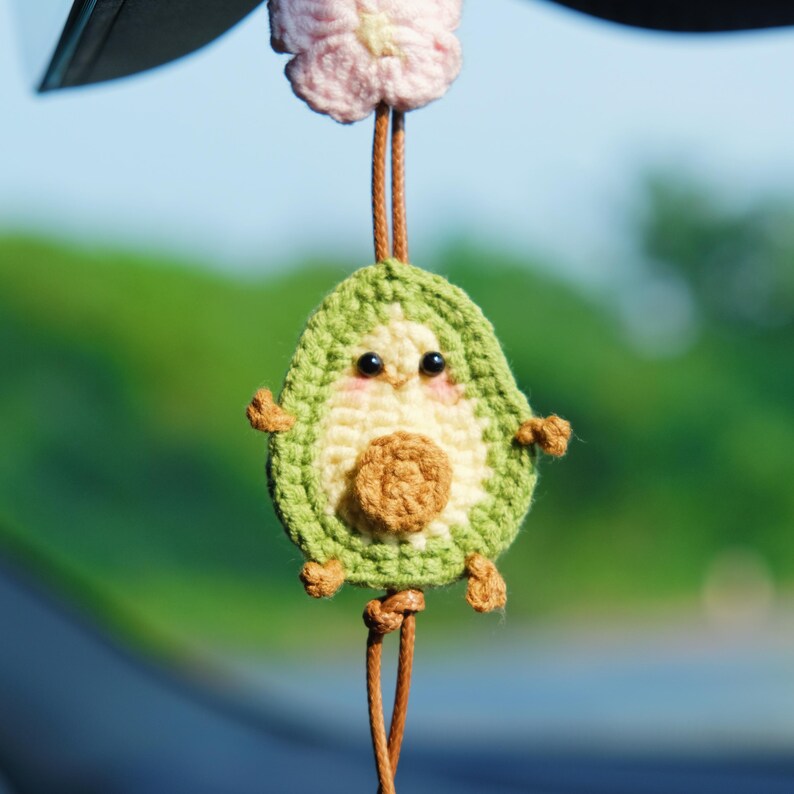 Avocado & Sukura Car Mirror Hanging Accessories, Crochet Car Hanger ...
