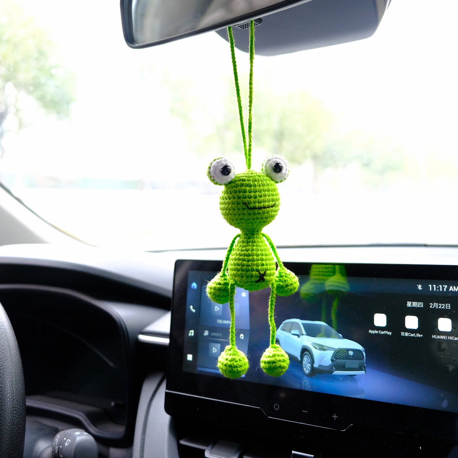 Crochet Smiley Frog Car Mirror Hanging Accessories, Frog Car Rear View ...