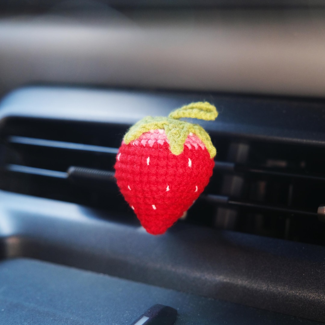 2pcs Crochet Strawberry Car Air Freshener, Red Strawberry Car Vent Clip ...