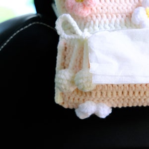 Crochet Fluffy Flower Car Tissue Box, Daisy Flower Car Tissue Holder ...