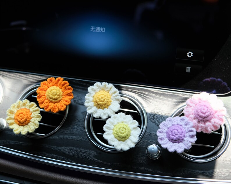 Crochet Daisy Car Vent Clips, Rainbow Flower Car Air Freshener, Cute ...