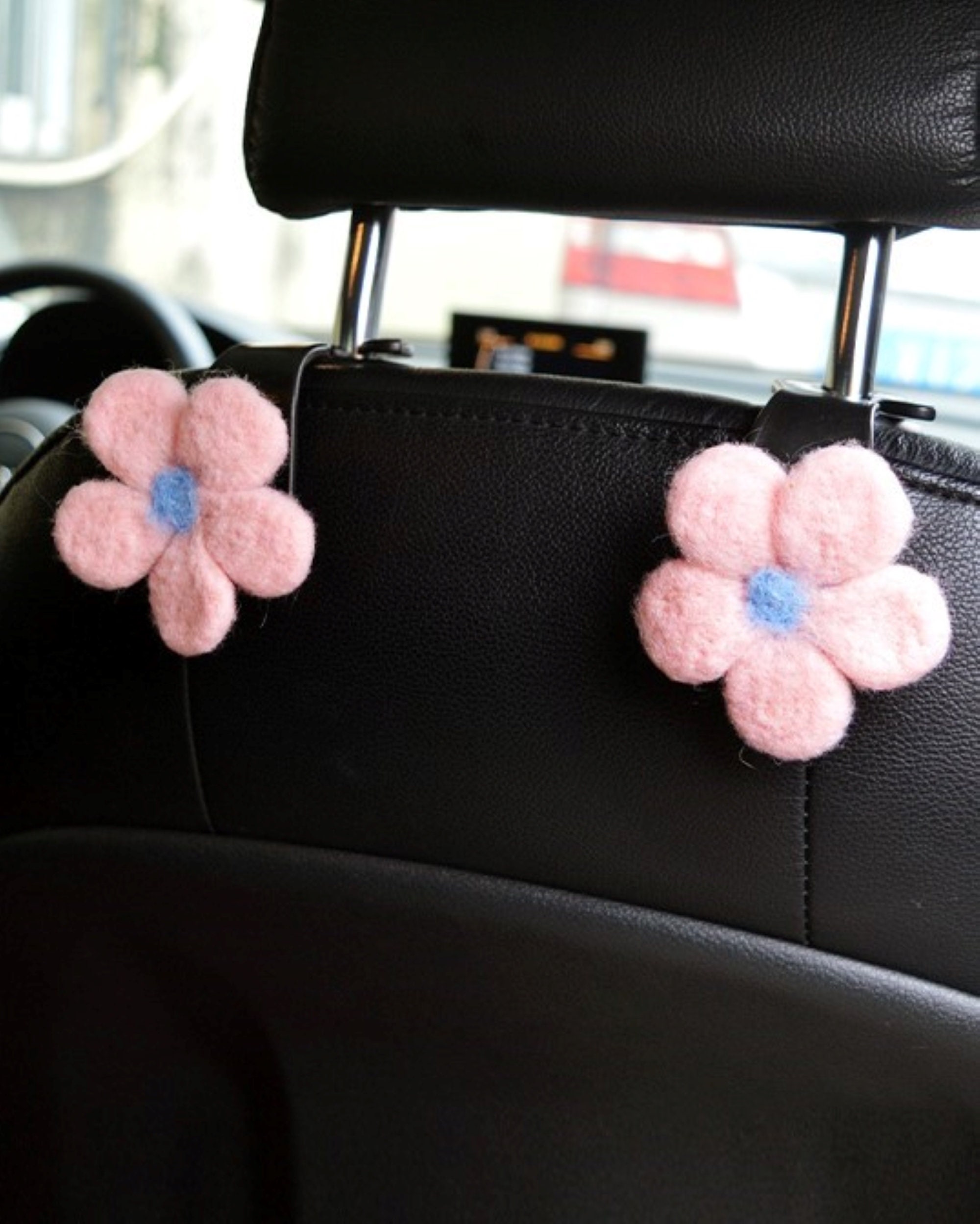 Set of 2 Car Hooks, Wool Felt Flower Car Hanger, Car Seat Purse Hanger ...