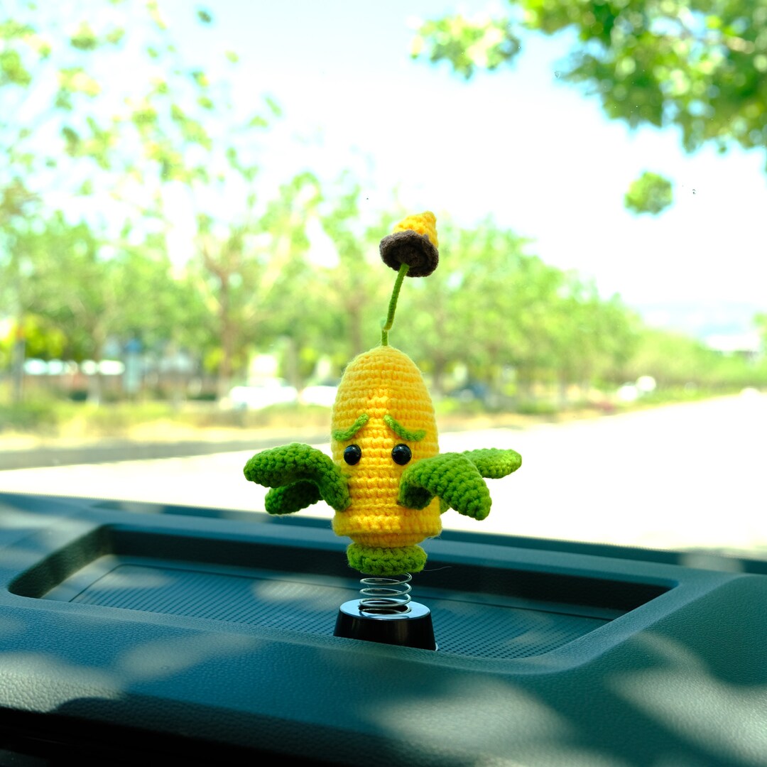 Crochet Corn Shooter Bobblehead Car Accessories, Car Plant Dashboard ...