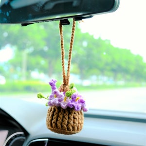 Crochet Forget Me Not Car Mirror Hanging Accessories, Crochet Flower ...