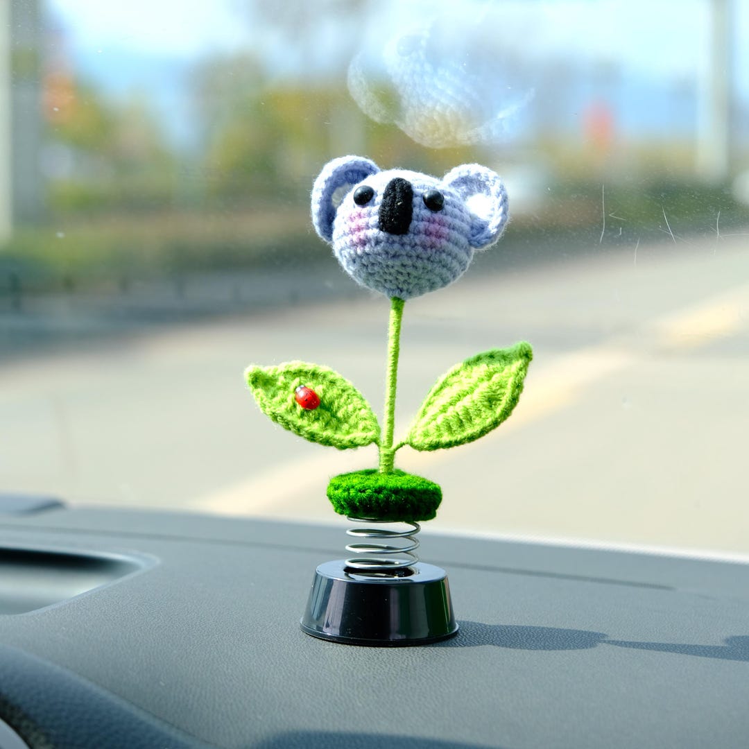 Crochet Koala Car Accessory, Koala Bobblehead Car Dashboard Decor, Cute ...