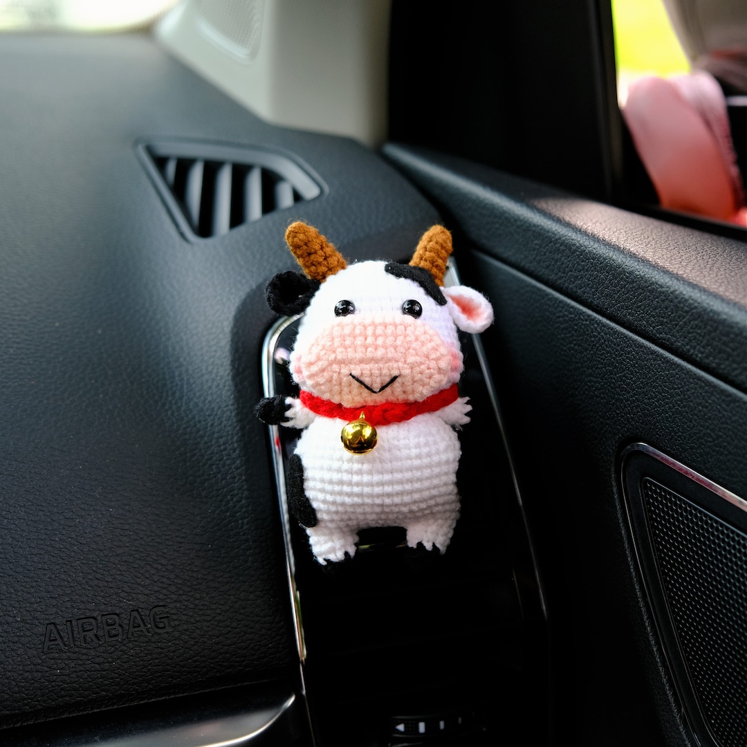 Crochet Cow Car Vent Clip Air Freshener, Kawaii Chunky Cow Car Vent ...