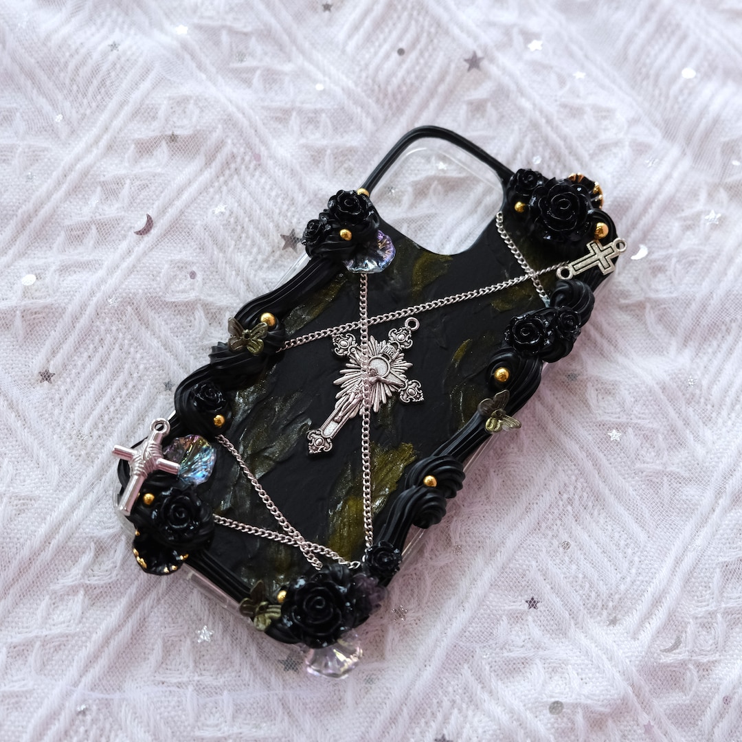 Decoden Phone Case Black Baroque Phone Case Cross/rose/chain - Etsy