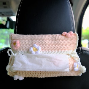 Crochet Fluffy Flower Car Tissue Box, Daisy Flower Car Tissue Holder ...