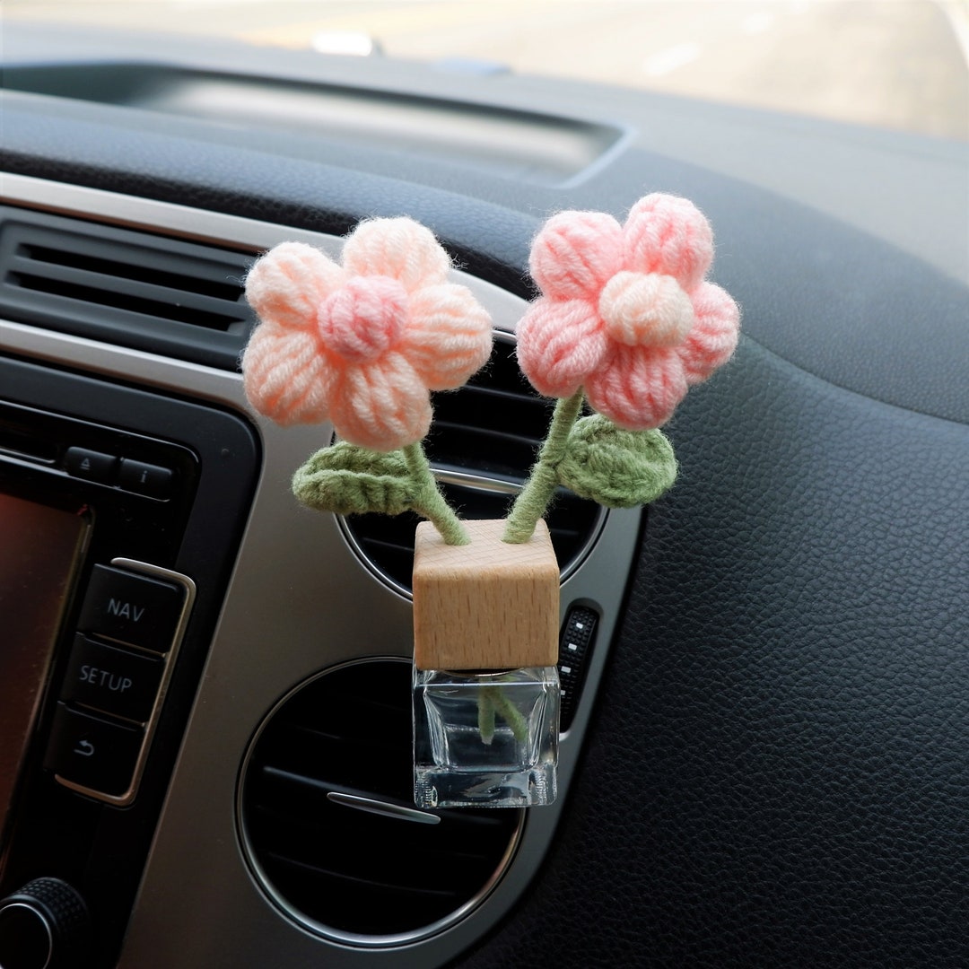 Crochet Daisy Car Diffuser, Car Plant Vent Clip, Flower Car Air ...