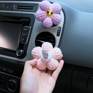 Crochet Flower Car Vent Clip Air Freshener, Kawaii Smiley Waffle Flower ...