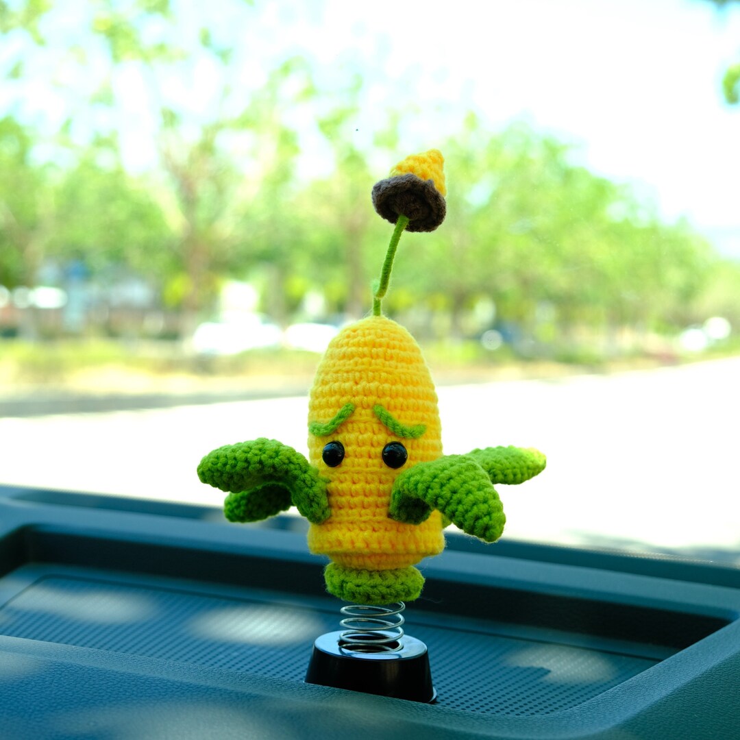 Crochet Corn Shooter Bobblehead Car Accessories, Car Plant Dashboard ...
