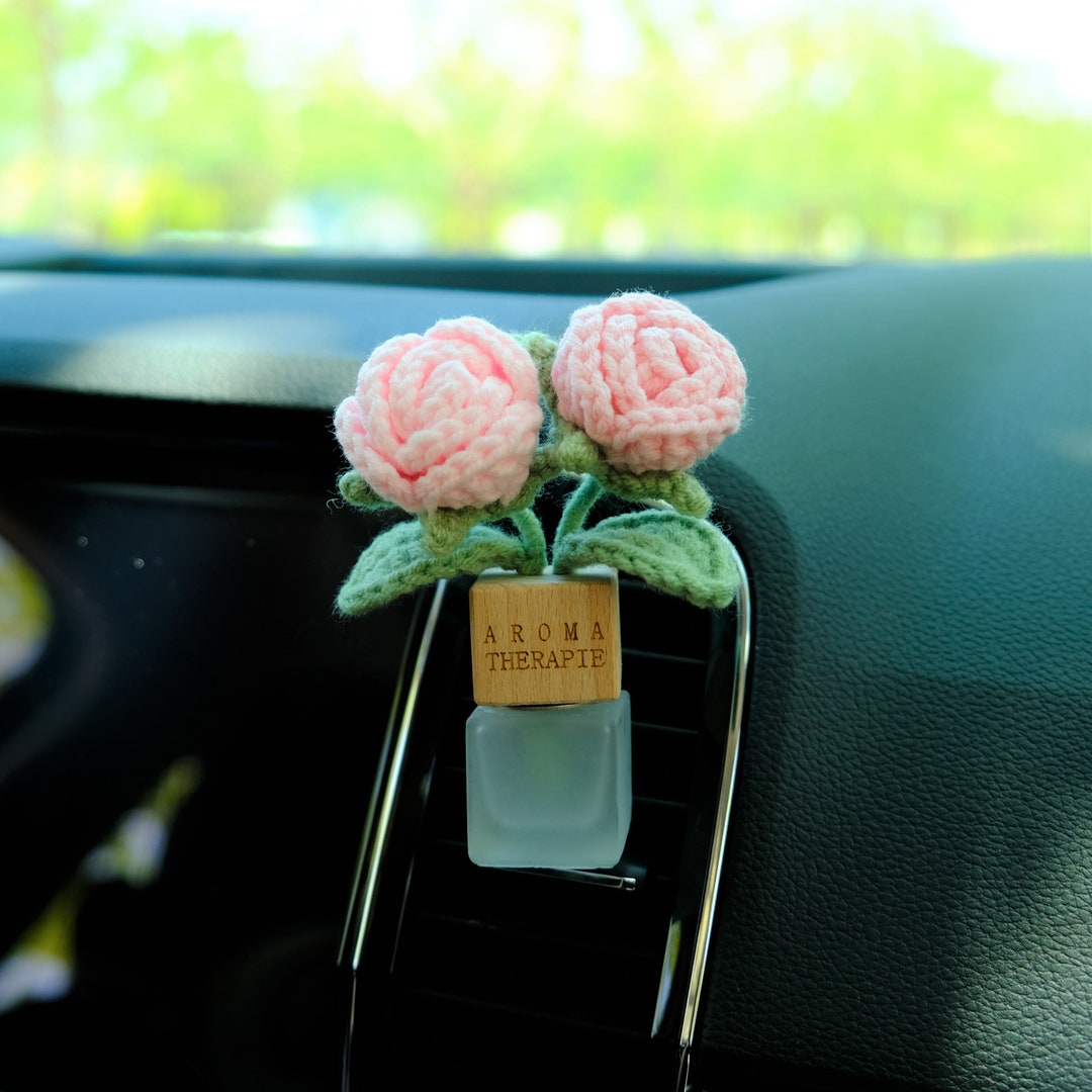 Crochet Rose Car Vent Clip, Car Vent Diffuser, Crochet Plant Car Air ...
