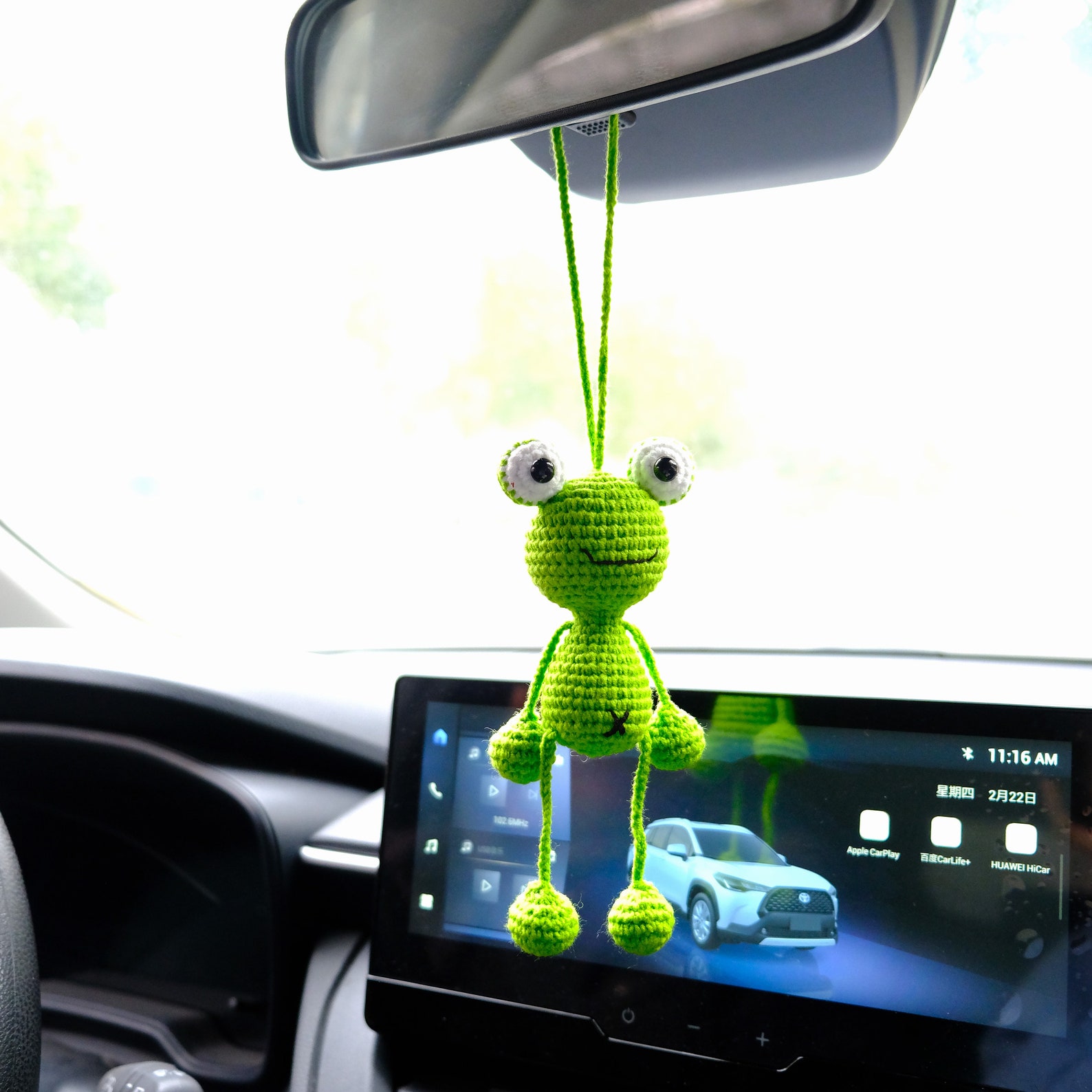 Crochet Smiley Frog Car Mirror Hanging Accessories, Frog Car Rear View ...