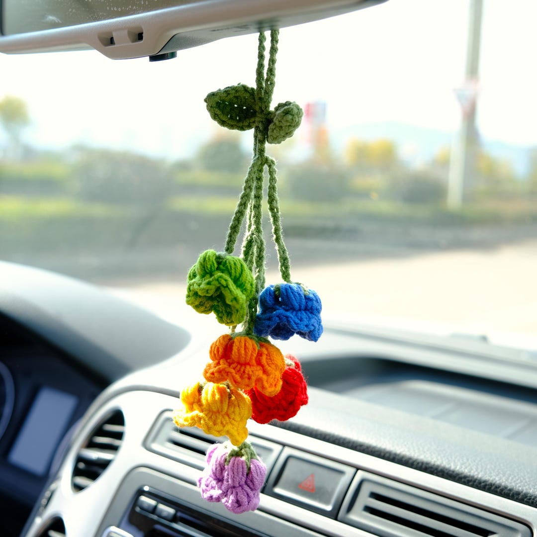 Crochet Rainbow Lily Car Mirror Hanging: Handmade Car Decor - Etsy