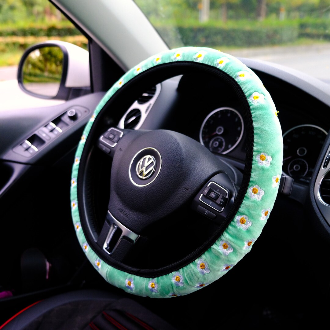 Daisy Flower Embroidery Steering Wheel Cover, Elastic Steering Wheel ...