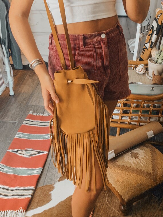 Fringe Leather Bag Native American Seed Bead Turtle B… - Gem