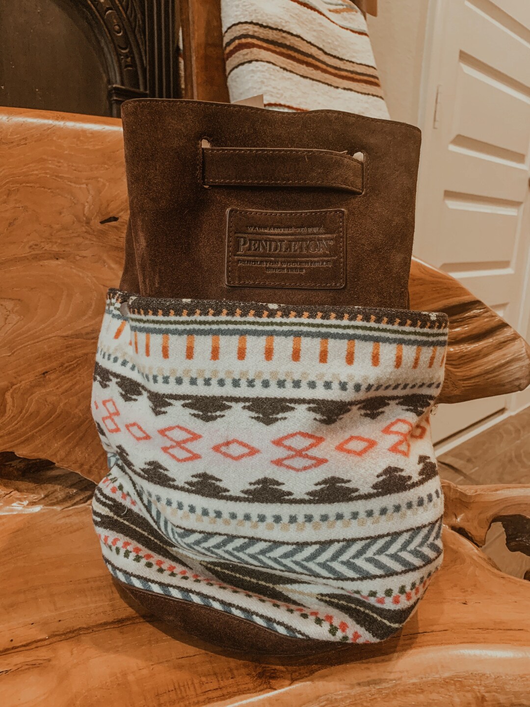 Vintage Pendleton Backpack,leather Wool Bag,southwestern Style,suede ...