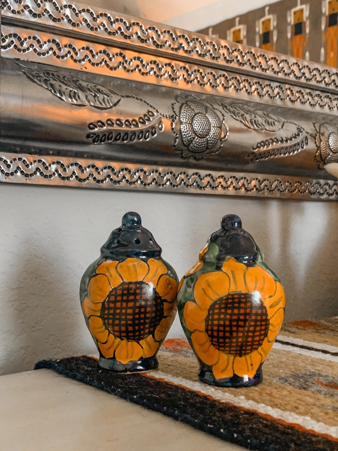 Vintage Mexican Salt Pepper Shakers,sunflower,mexican Pottery,mexican ...