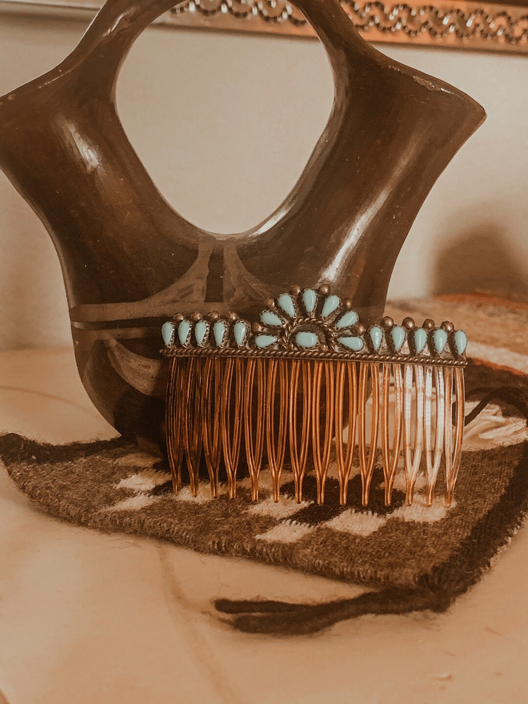 Old Pawn Native American Hair Comb,turquoise Hair Comb,hair Clip,zuni ...