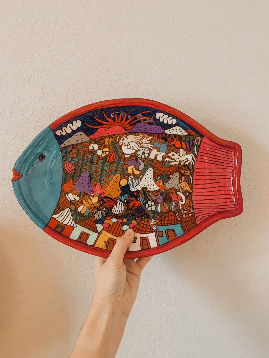 Vintage Folk Art Fish Platter,fish Wall Hanging,fish,peruvian Pottery ...