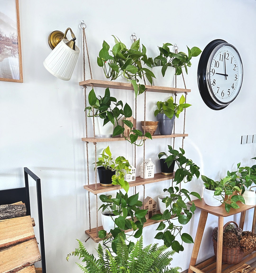 Hanging Rope Shelf, Four Tier Shelf, Jute Rope Plant Shelf for Wall ...