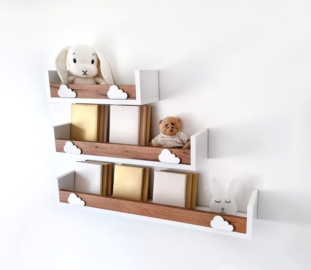 Oak Floating Shelves Nursery, Scandinavian Shelves for Girls Room, Cute ...